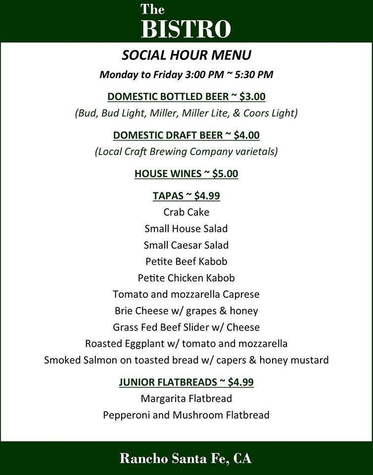 Menu at Rancho Santa Fe Bistro steakhouse, Rancho Santa Fe