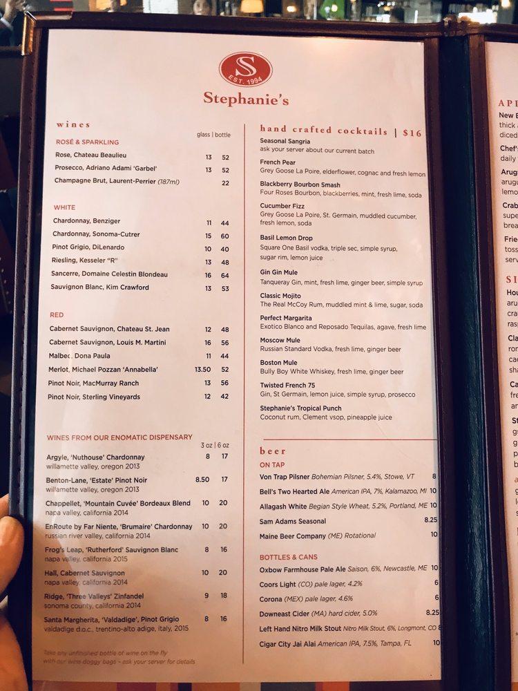 Menu at Stephanie's pub & bar, Boston, Logan Airport Terminal B