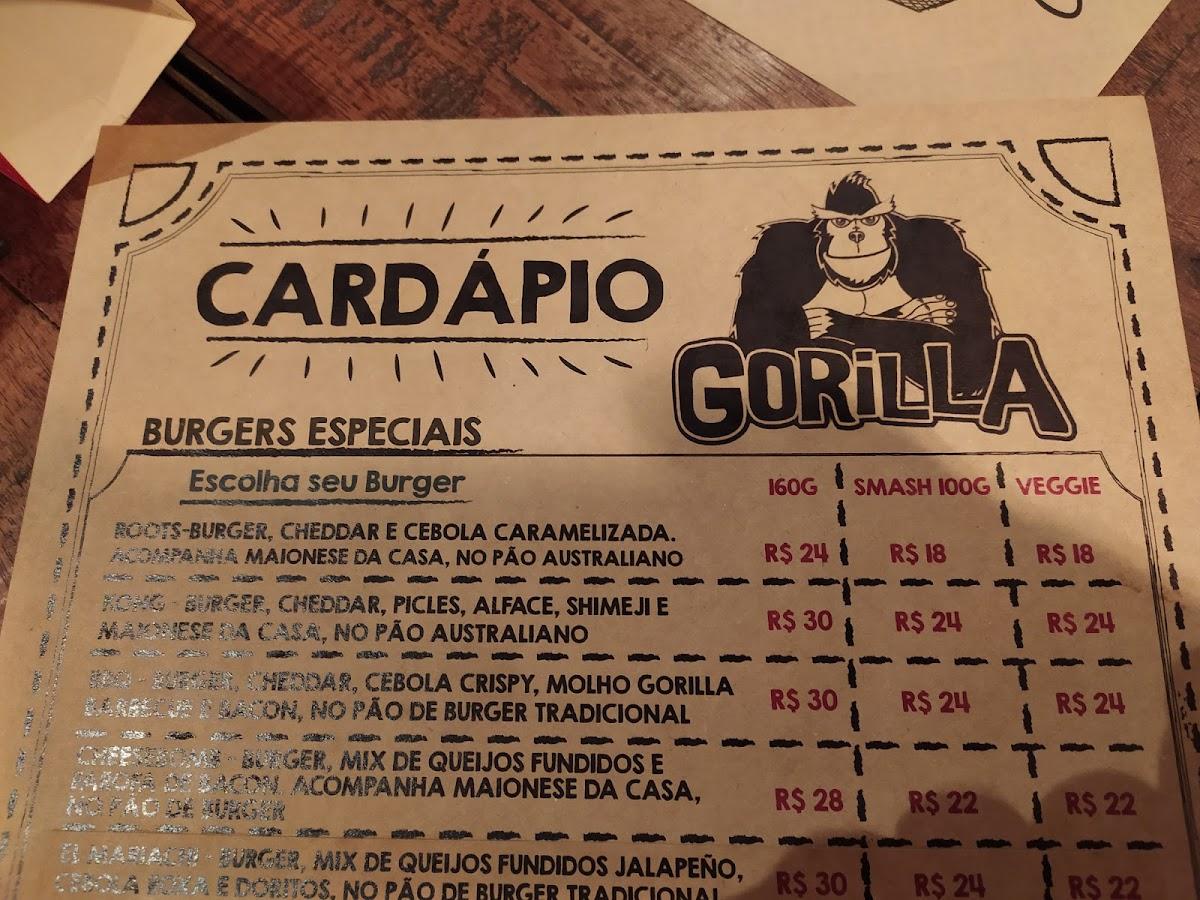 Menu at Gorilla Food Truck restaurant, São Paulo
