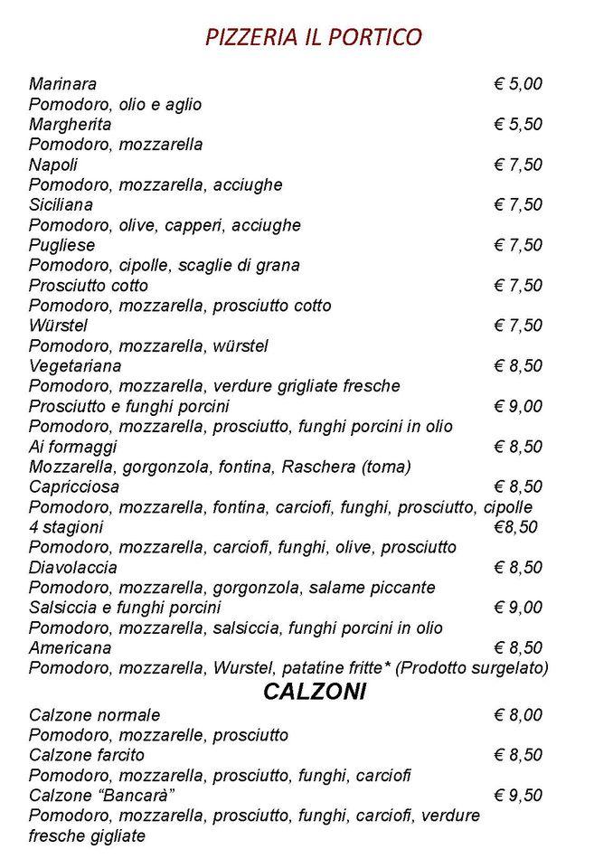 Menu da Il Portico pizzeria, Toirano