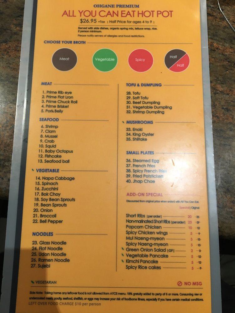 Menu at Ohgane Korean BBQ Concord, Concord