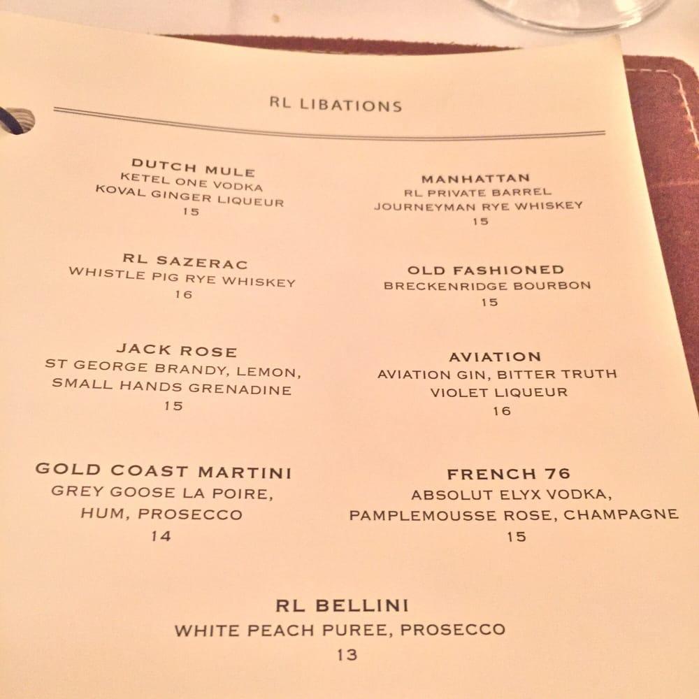 Menu at RL Restaurant, Chicago, 115 E Chicago Ave