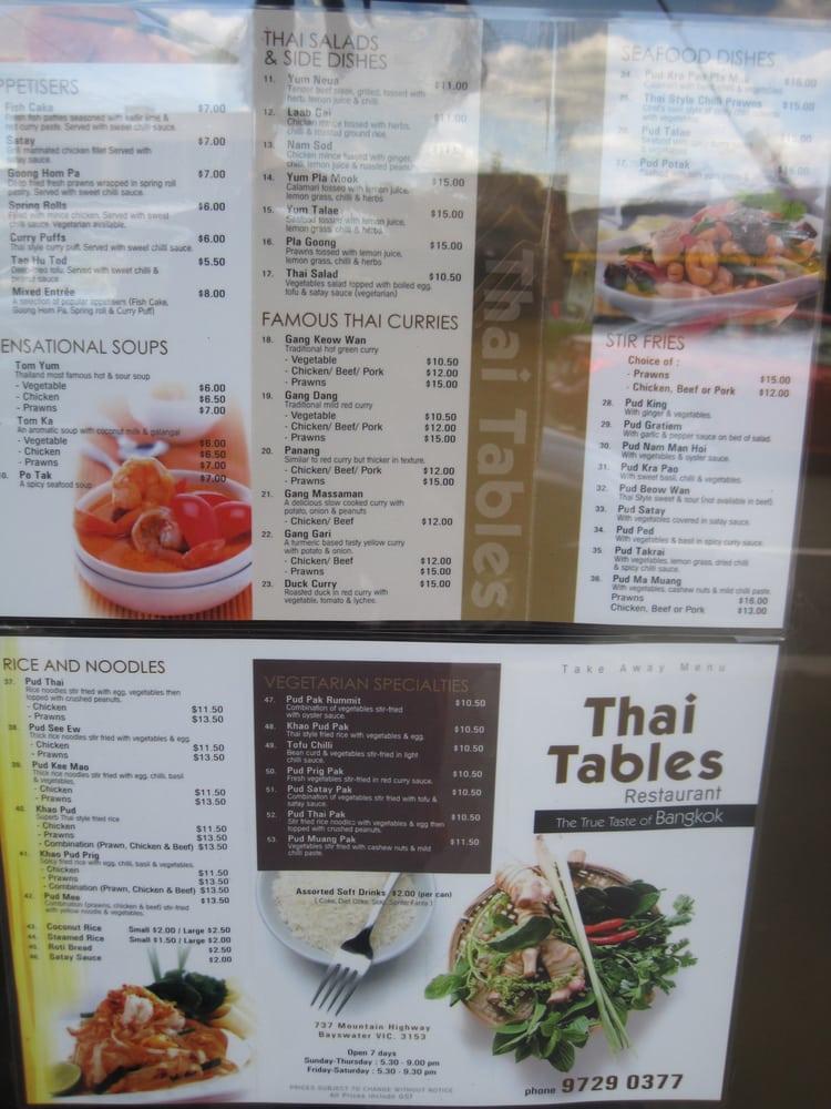 Menu at Thai Tables restaurant, Bayswater