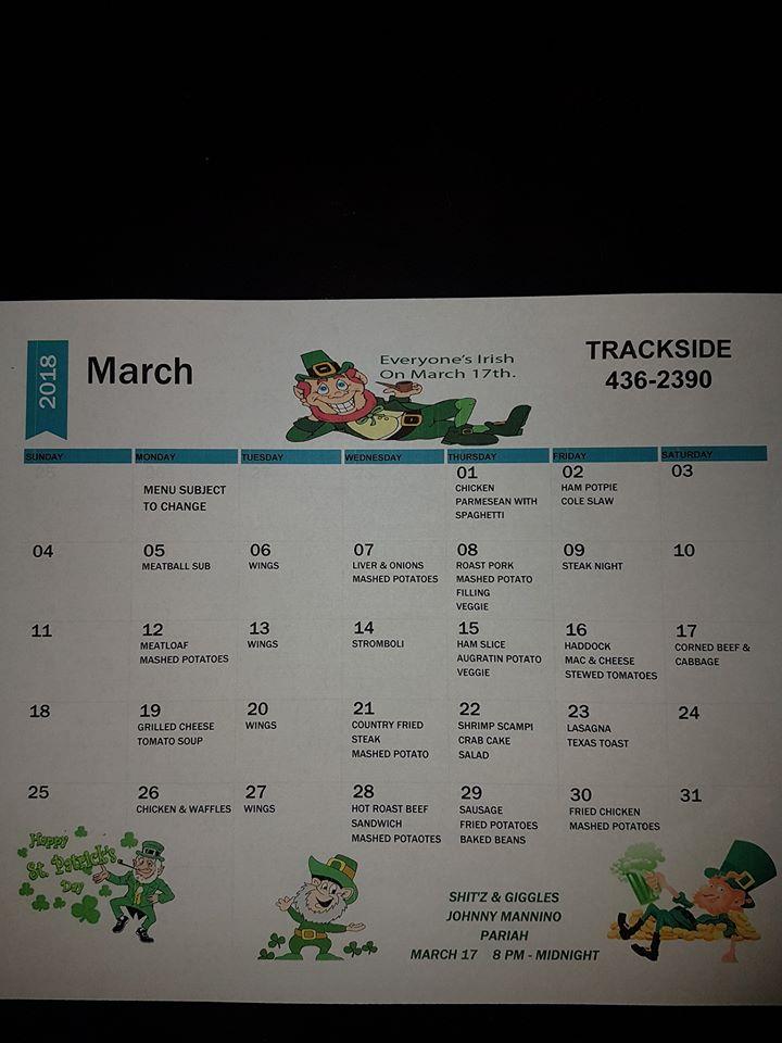 Menu at Trackside Tavern pub & bar, Mifflin