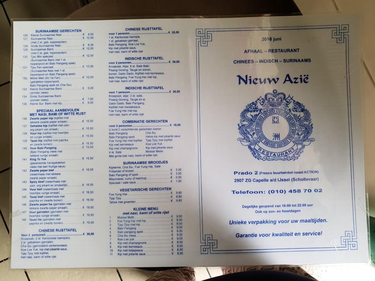 Menu at Afhaalrestaurant "Nieuw Azie", Capelle aan den IJssel