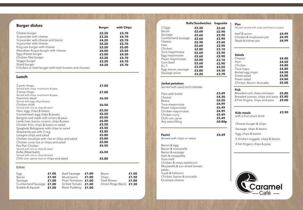 Menu at Caramel Cafe, London