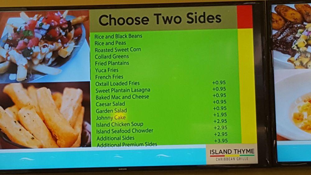 Menu at Virgin Island Thyme restaurant, Orlando