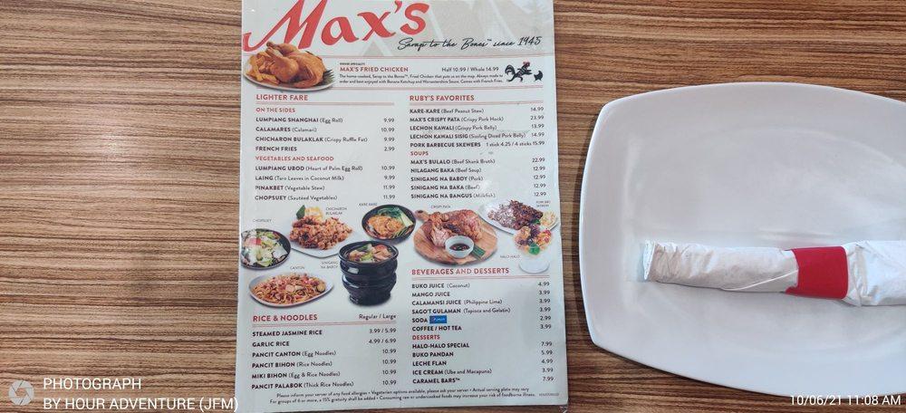 Menu at Max's Restaurant Houston, Houston