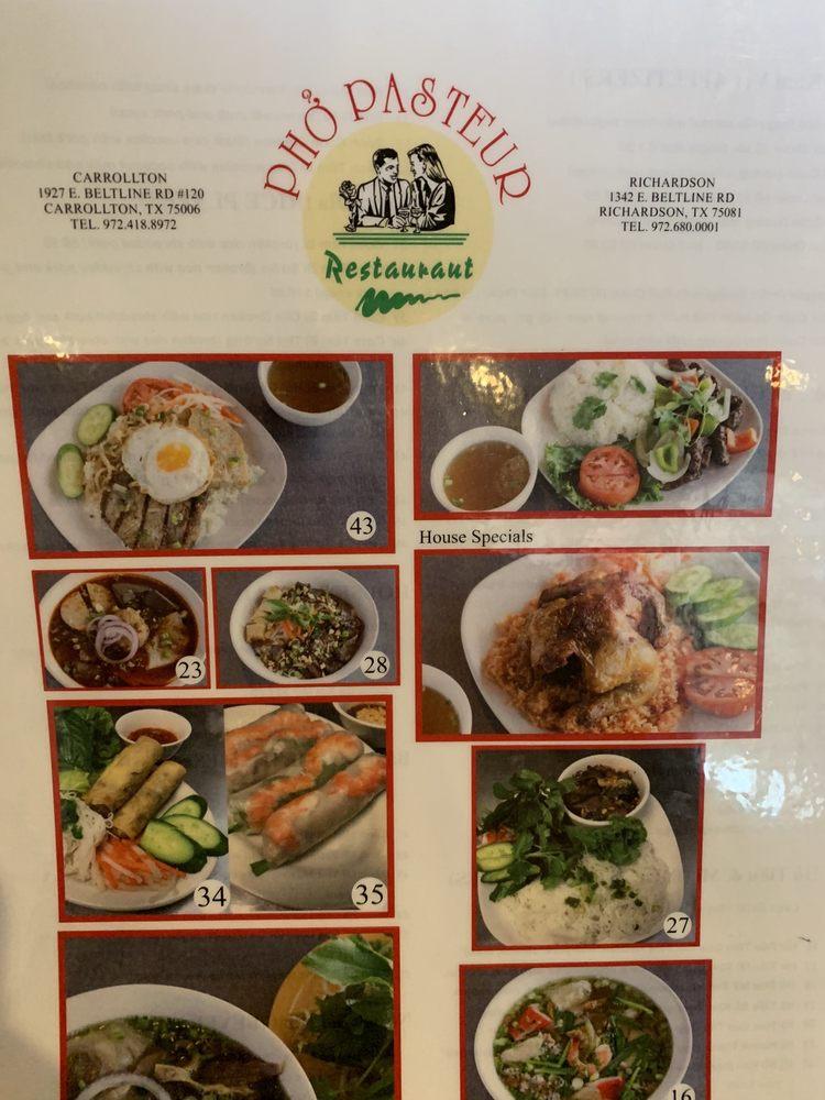 Menu at Pho Pasteur II restaurant, Carrollton