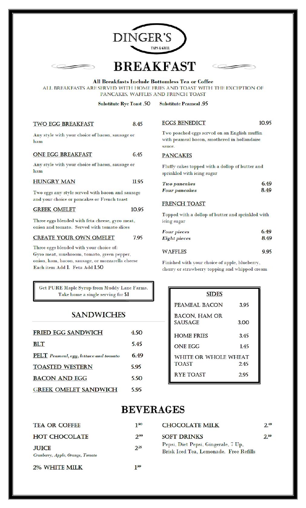 Menu at Plank Road Taps & Grill restaurant, Hagersville