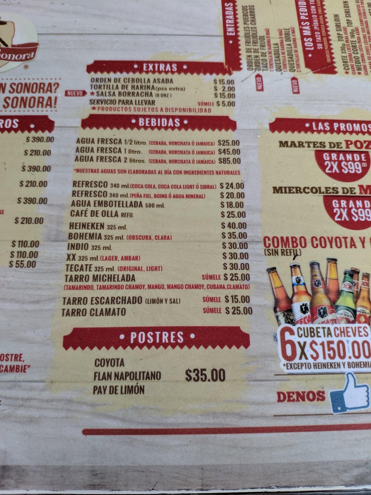 Carta de parrilla Puro Sonora, Metepec, Av Tecnológico 1729