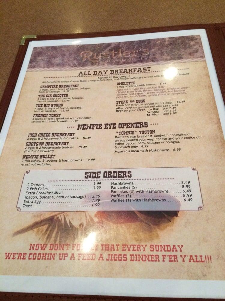 Menu at Rustler's Family Restaurant, St. John's