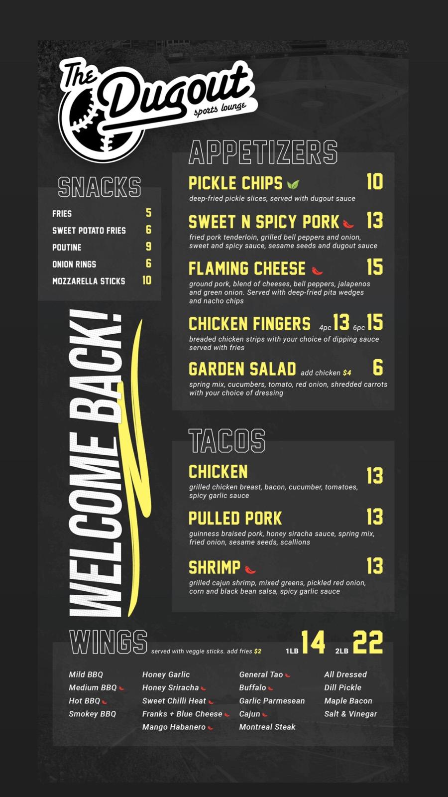 Menu at The Dugout Sports Lounge pub & bar, Windsor