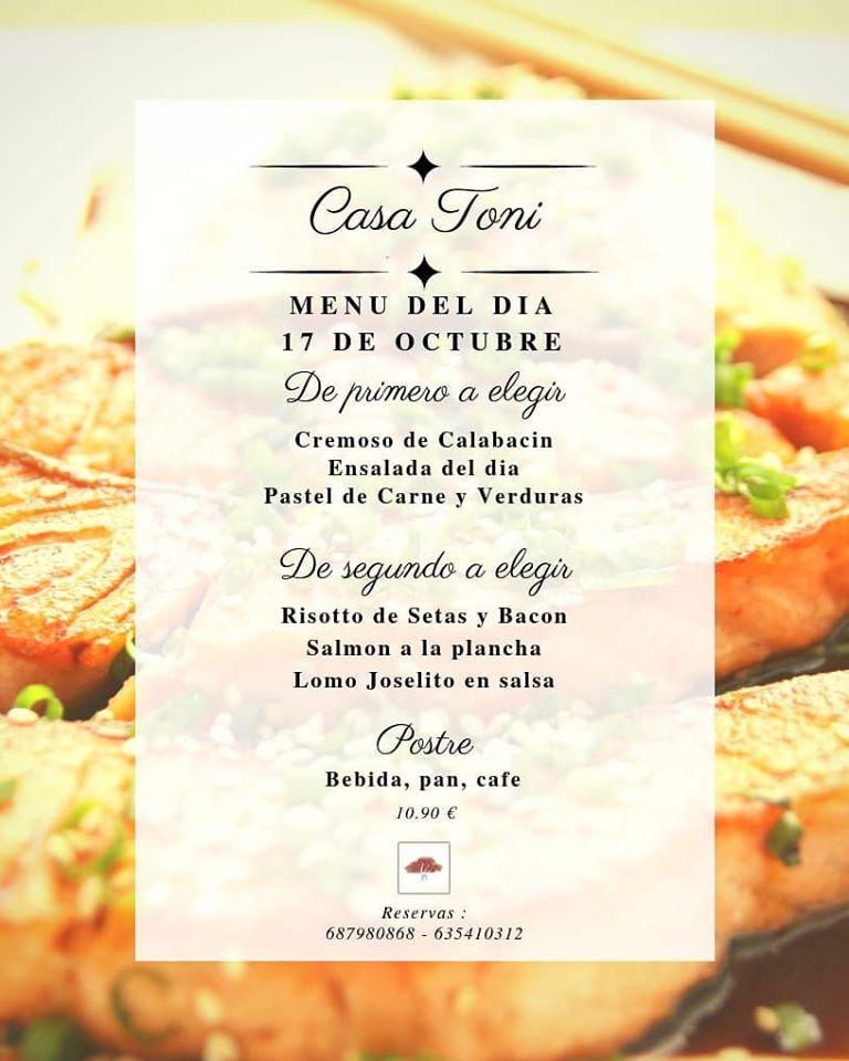 Carta del restaurante Casa Toni, Paterna, Conde Montornes