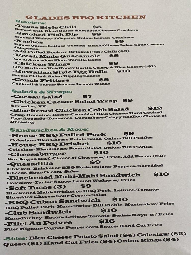 Menu at Club glades, Homestead