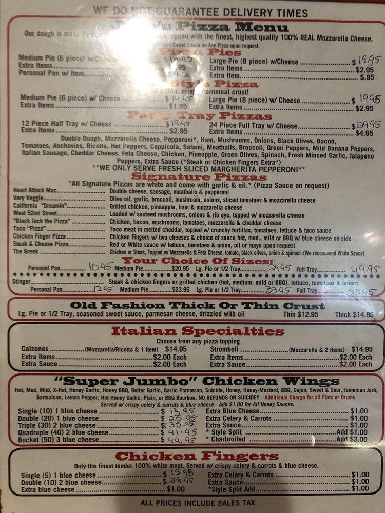 Menu at Jaco's Pizzeria, Niagara Falls