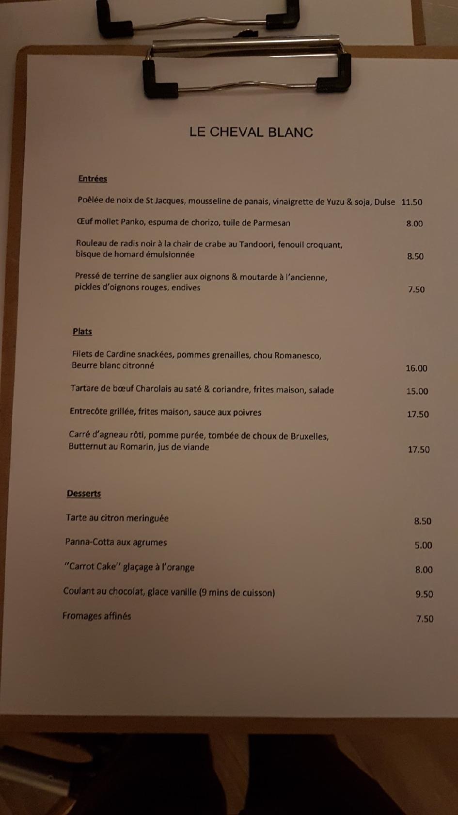 Menu at Le Cheval Blanc restaurant, Saint-Ciers-du-Taillon, 11 Av. de ...