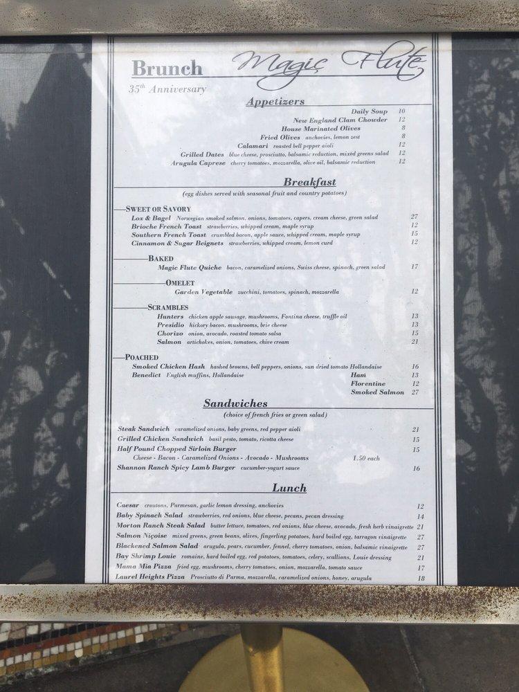 Menu at Magic Flute Restaurant, San Francisco