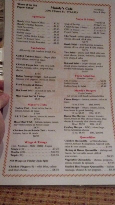 Menu at Mandy's Cafe, Buffalo
