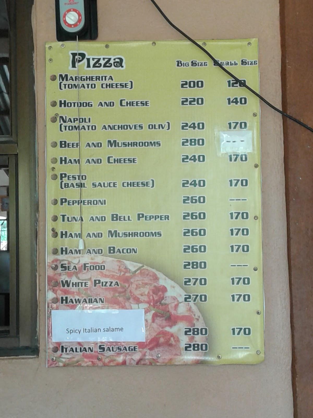 Menu at Mino's Italian Pizza restaurant, Badoc