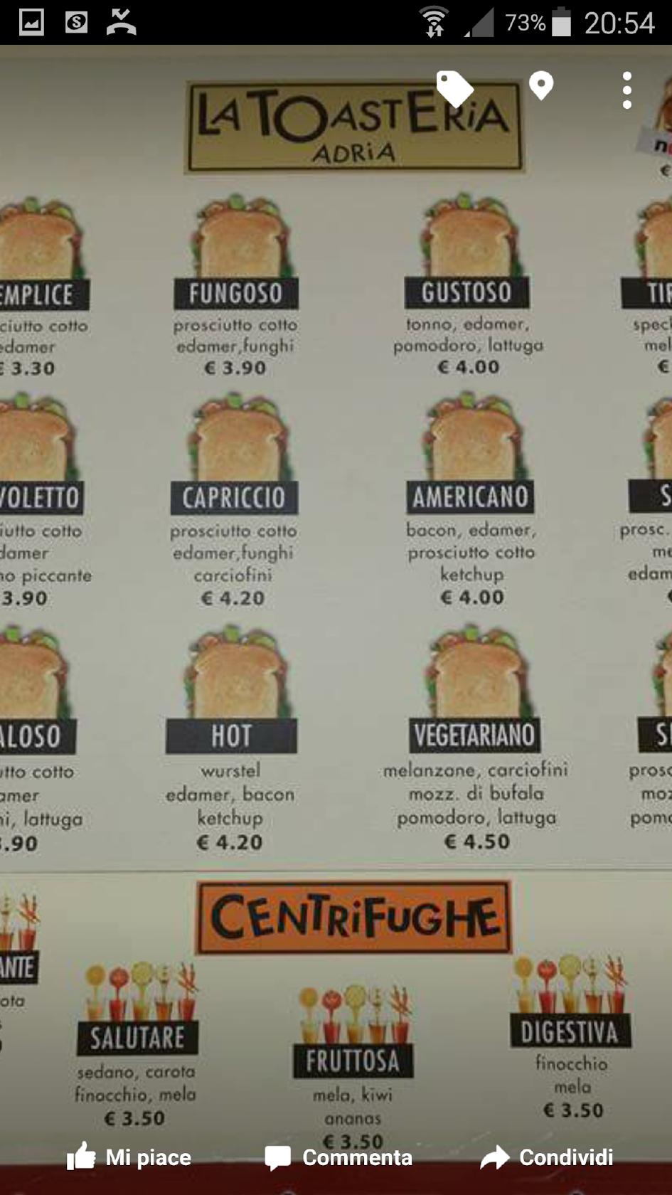 Menu at Bar Margherita, Adria