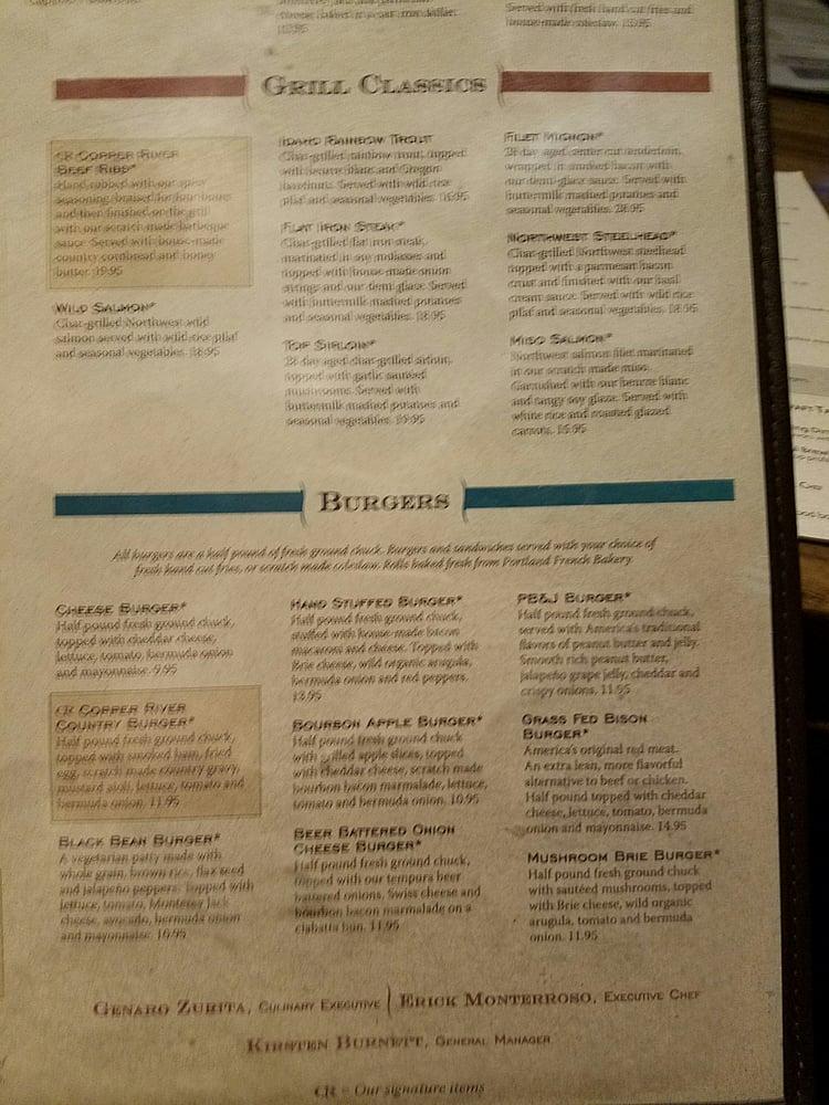 Menu at Copper River Restaurant & Bar, Hillsboro