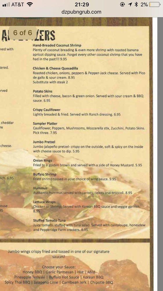 Menu at Danny Z's Grub & Pub, Munster