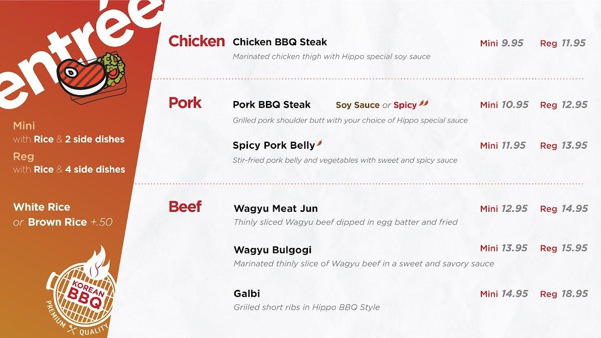 Carta de Hippo Grill Korean BBQ, Las Vegas