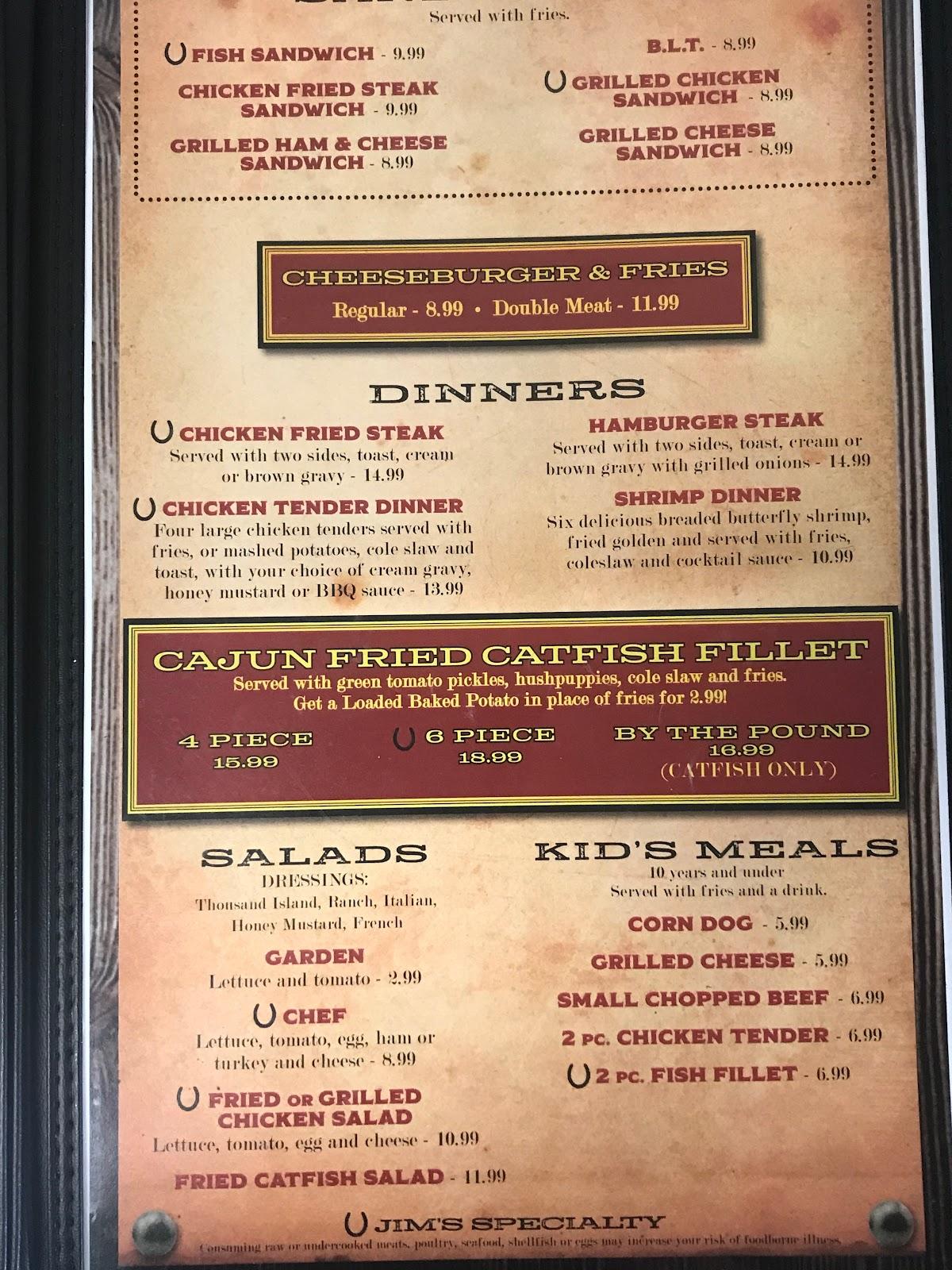 Menu at Jim's BBQ, Waskom