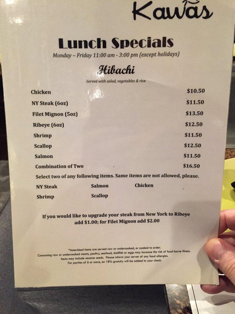 Menu at Kawa's Hibachi Grill and Lounge restaurant, Tyler, W SW Loop 323