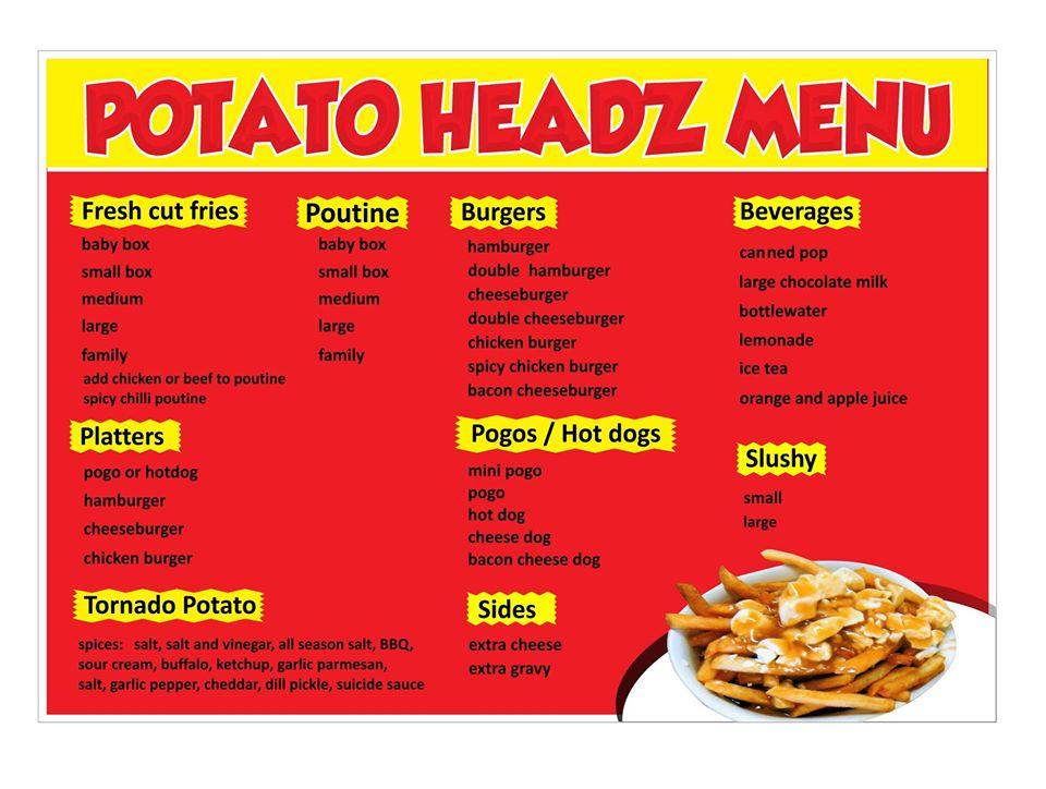Menu at Potato Headz Chip Stand fast food, North Bay