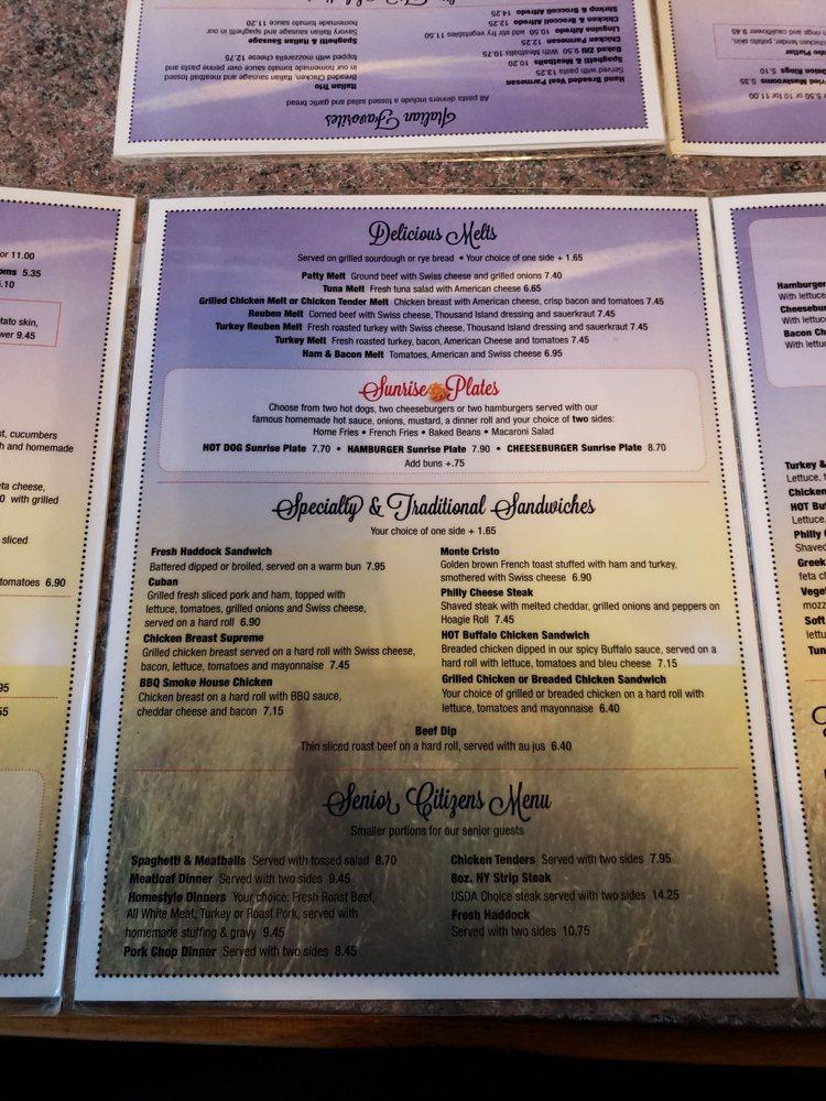 Menu at Sunrise Restaurant, Dansville