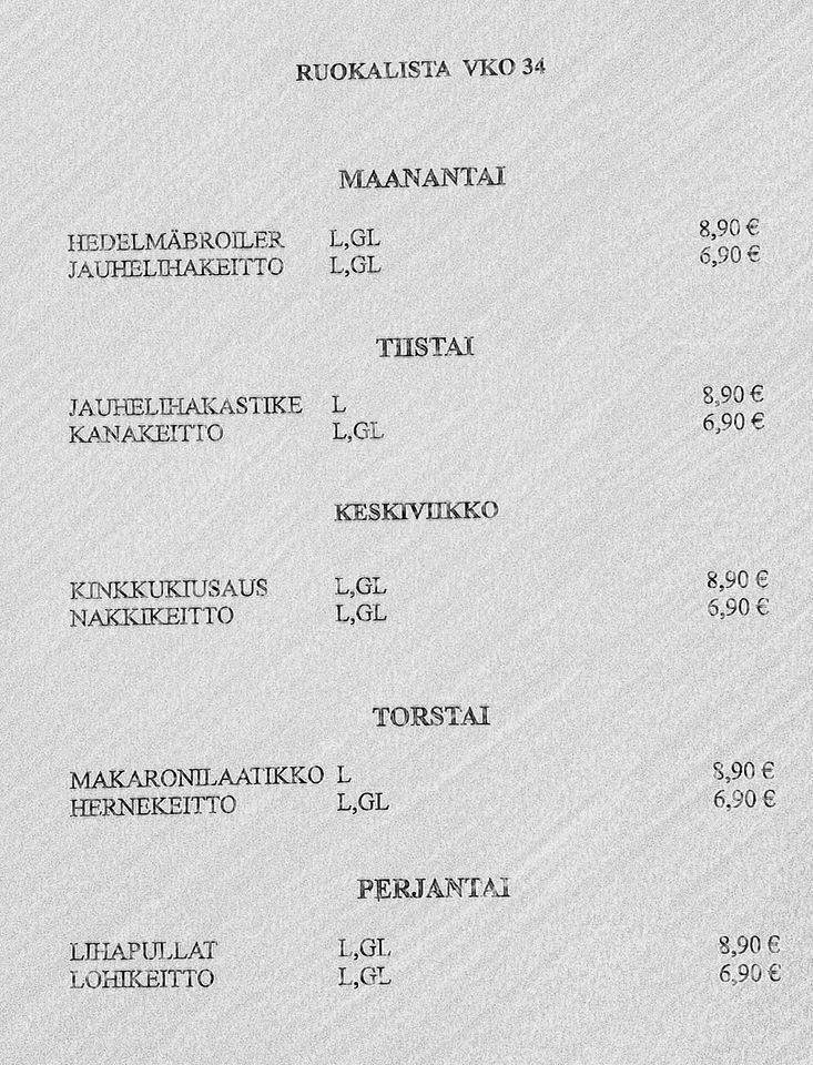 Menu at Teboil Purola, Kajaani