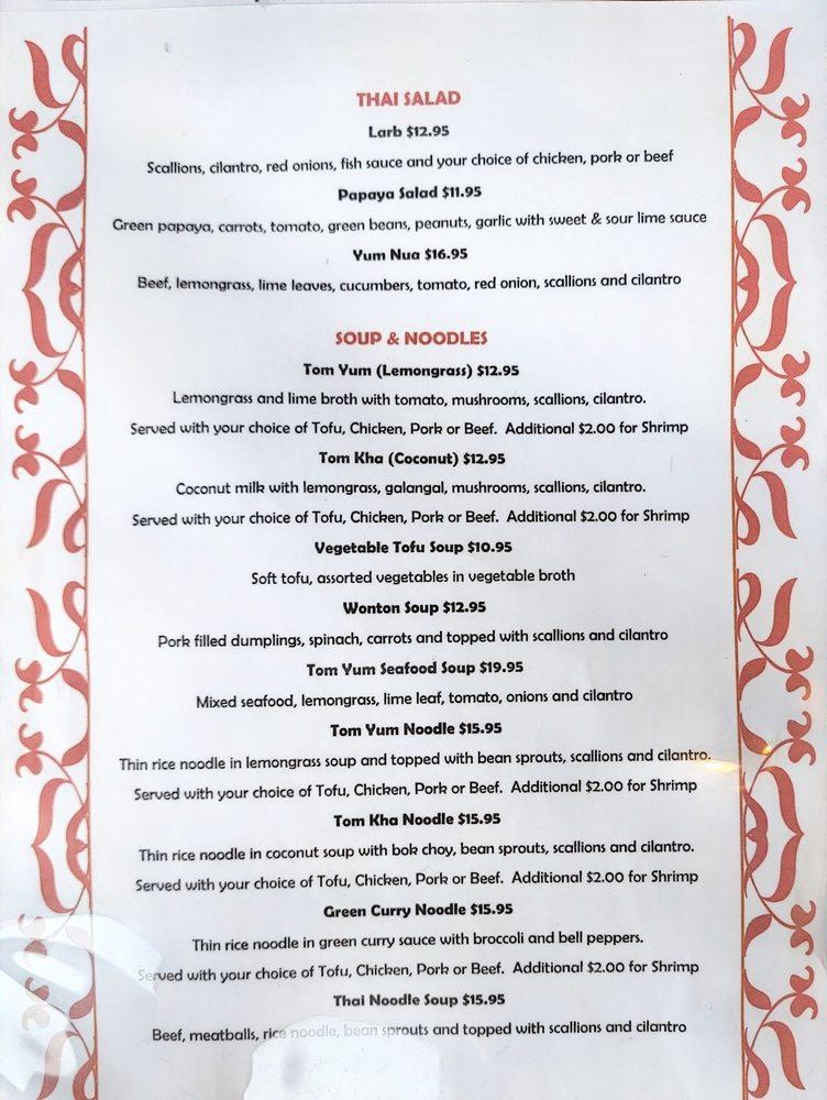 Menu at Thai Taste Restaurant, DuPont