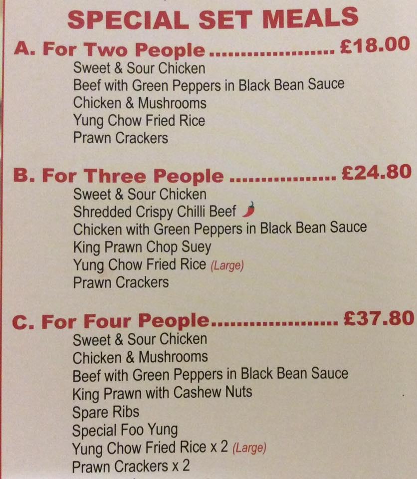 Menu at Mayfair Chinese fast food, Coventry