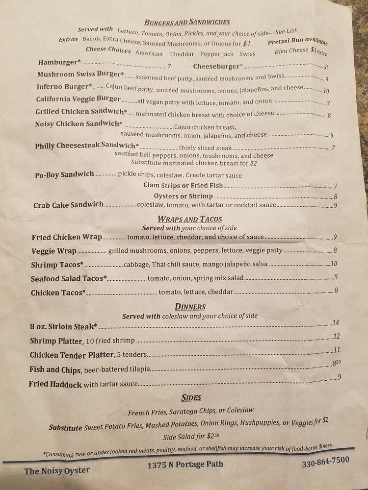 Menu at Noisy Oyster Pub, Akron