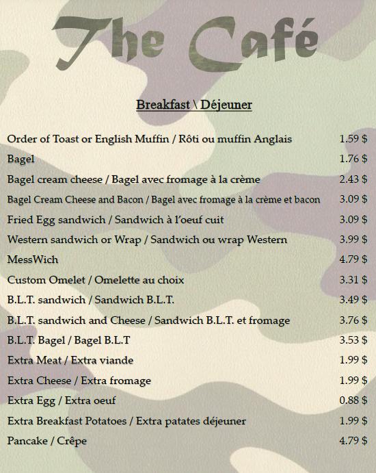 Menu at The Le Mess cafe, Ottawa