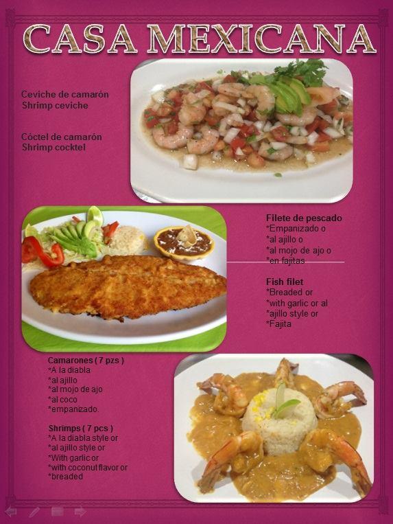 Menu at CASA Mexicana restaurant, Playa del Carmen