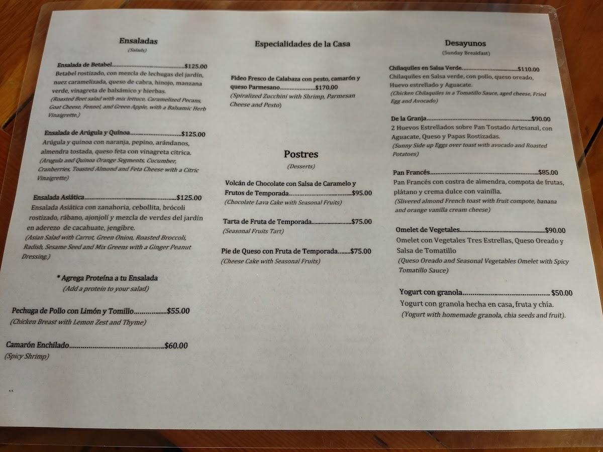 Carta de El Cafecito 3 Estrellas, Tecate