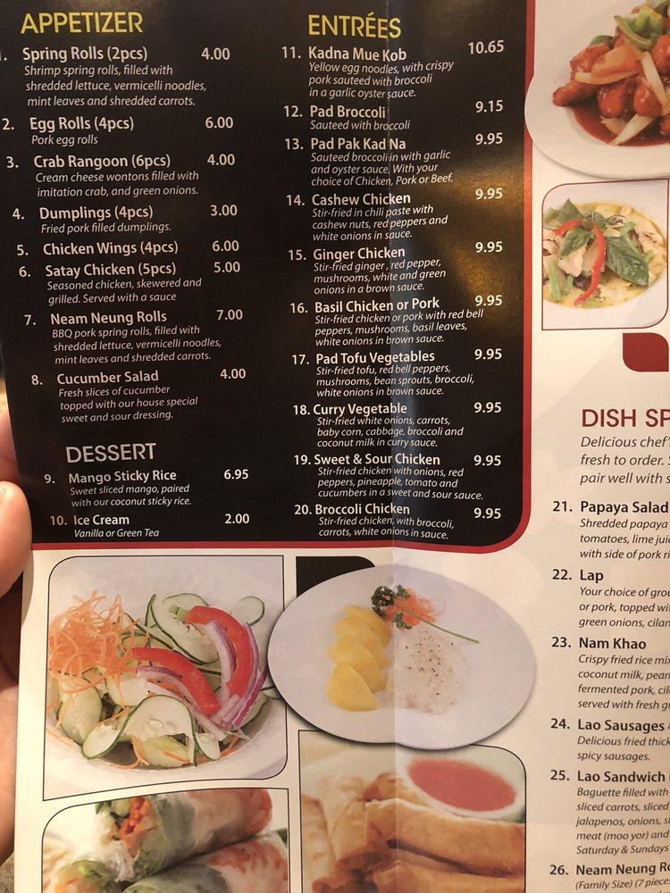 Menu at Lao and Thai Spicy Noodle restaurant, South Elgin