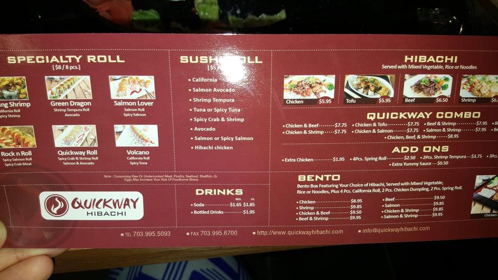Menu at Quickway Japanese Hibachi Fair, Fairfax