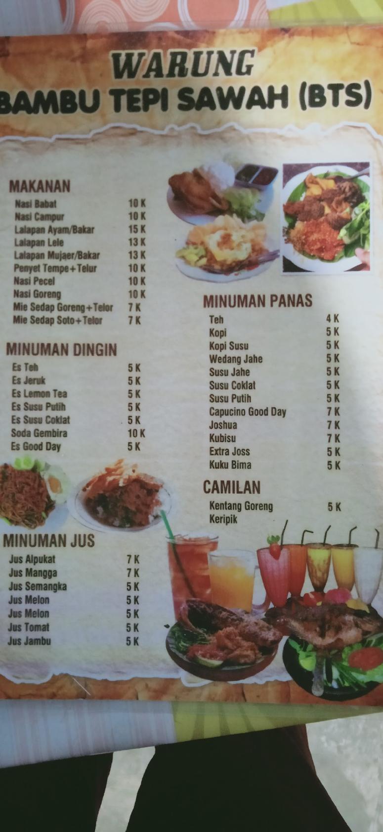 Menu at Rest area dan cafe BTS, Lumajang