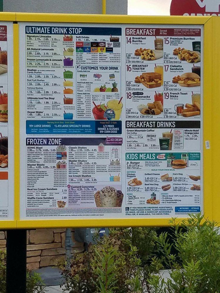 Menu at Sonic Drive-In fast food, Merritt Island, N Courtenay Pkwy