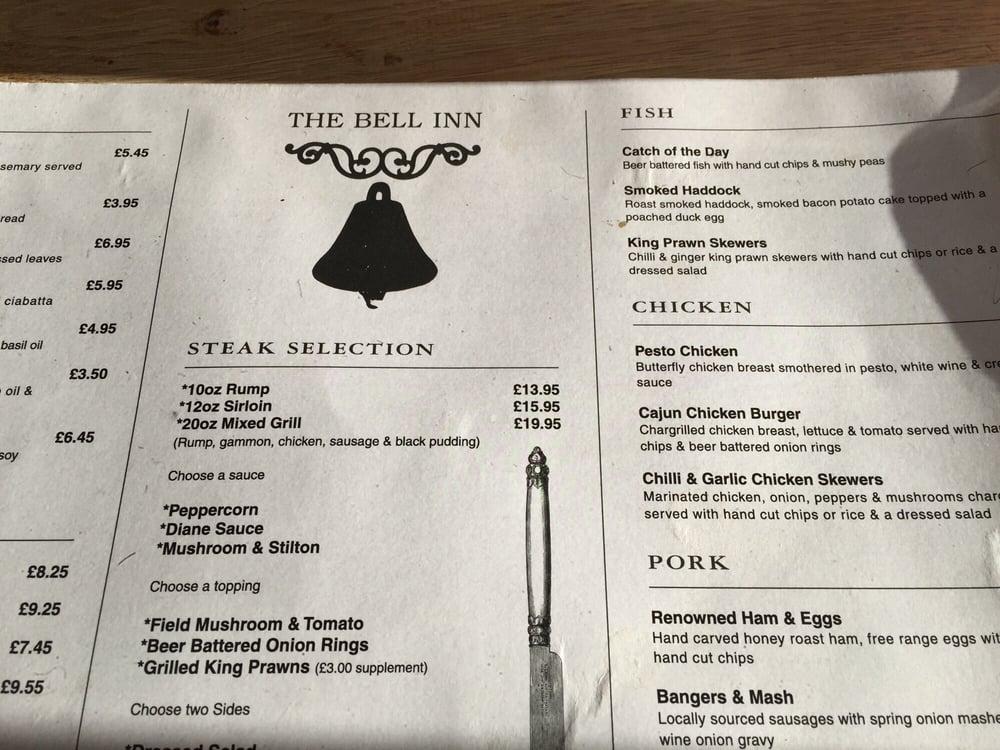 Menu at The Bell Inn pub & bar, Brewood
