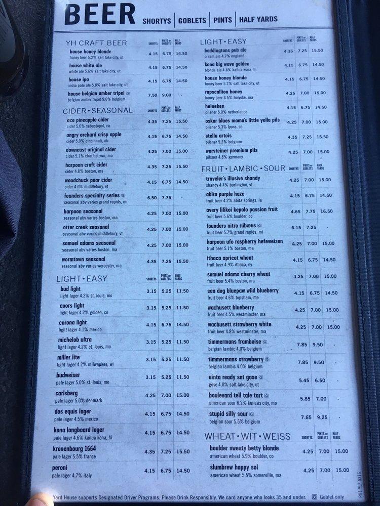 Menu at Yard House pub & bar, Lynnfield, 340 Market St Building 300