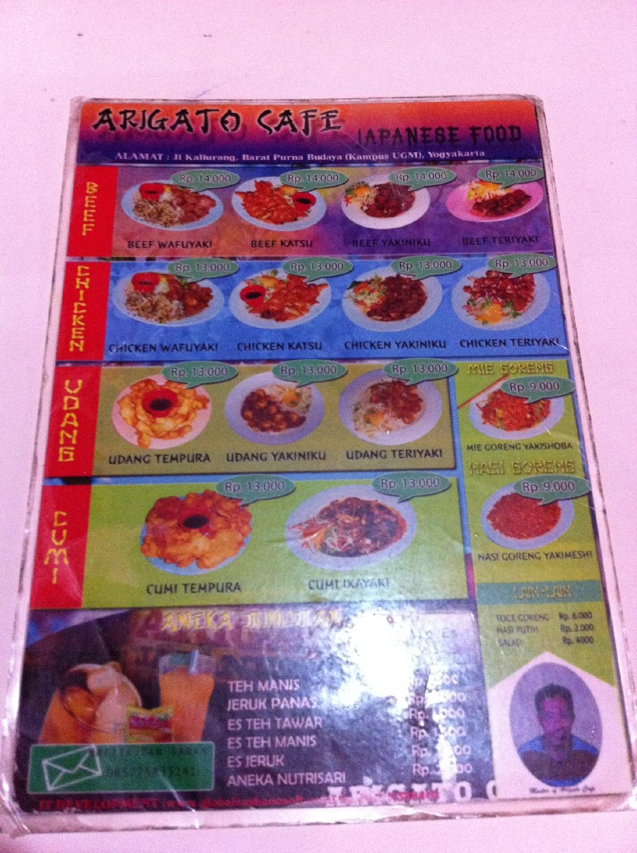 Menu at Arigato restaurant, Sendangadi