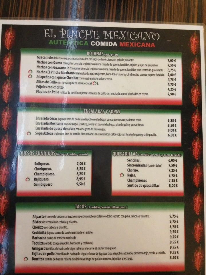 Menu at El Pinche Mexicano restaurant, Barcelona