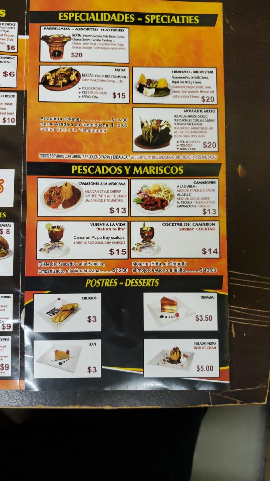 Menu at El Rincón Mexicano restaurant, Paterson, 374 Main St