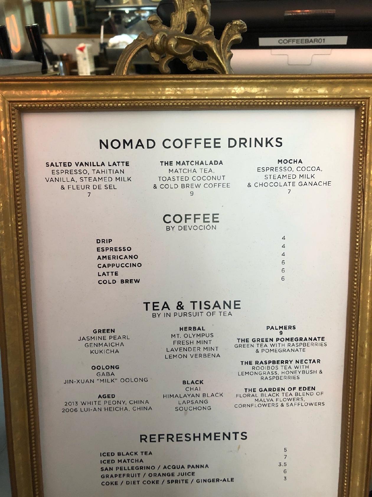 Menu at Coffee Bar, Los Angeles, 649 S Olive St