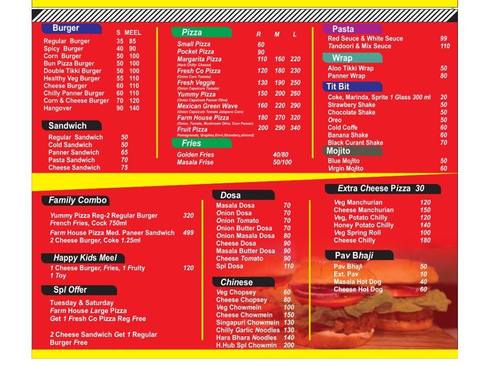 Menu at Hunger Hub, Tohana